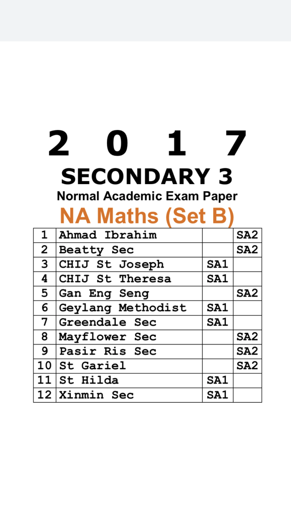 2017 Secondary 3 Normal Academic (NA) E-Maths Exam Papers (Set B) (soft ...