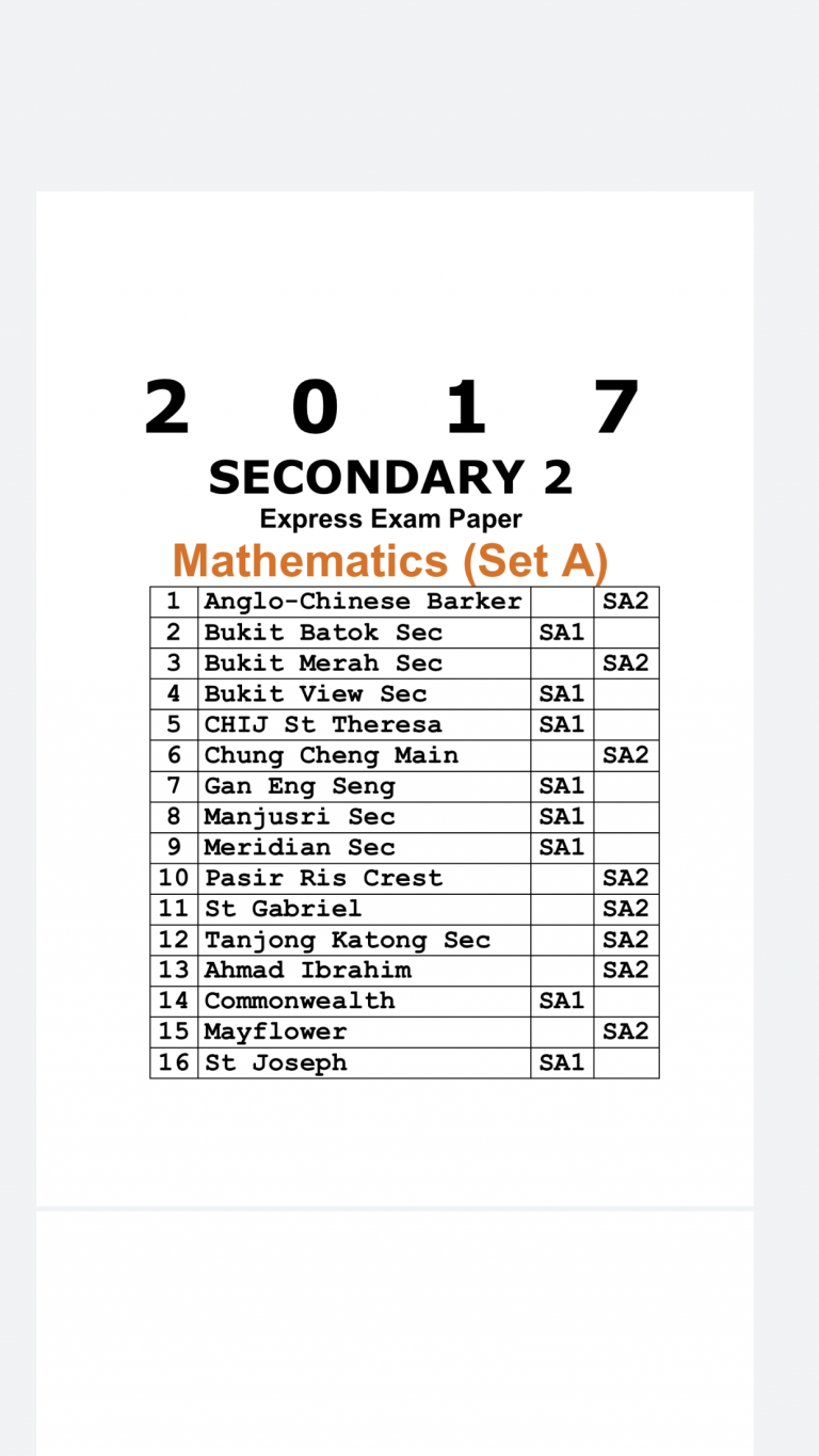 2017 Secondary 2 Express Maths Exam Paper (Set A) (hardcopy) | Kiasu ...