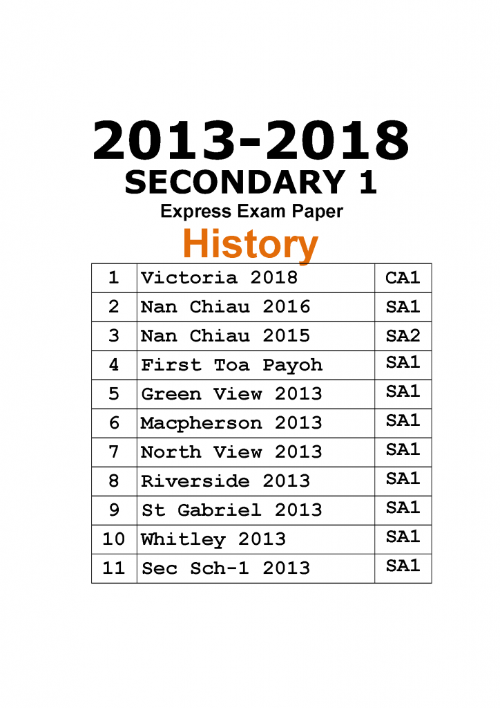 2013-2018 Secondary 1 Express History Exam Paper (hardcopy) | Kiasu ...