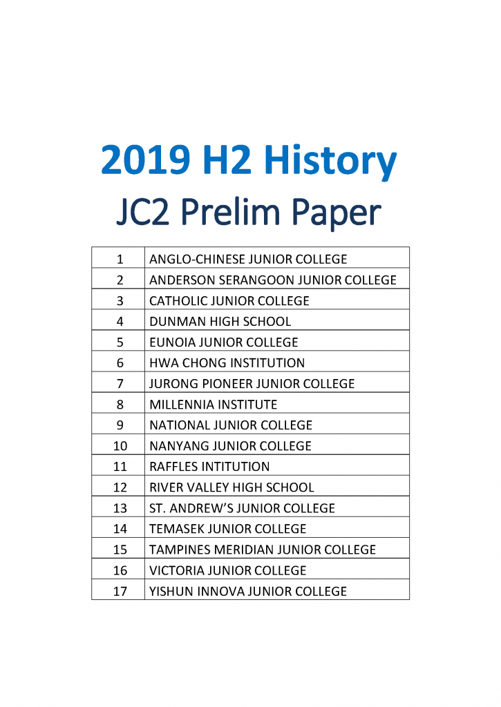 2019 A Level JC2 H2 History Prelim Exam Papers (hardcopy) | Kiasu Exampaper