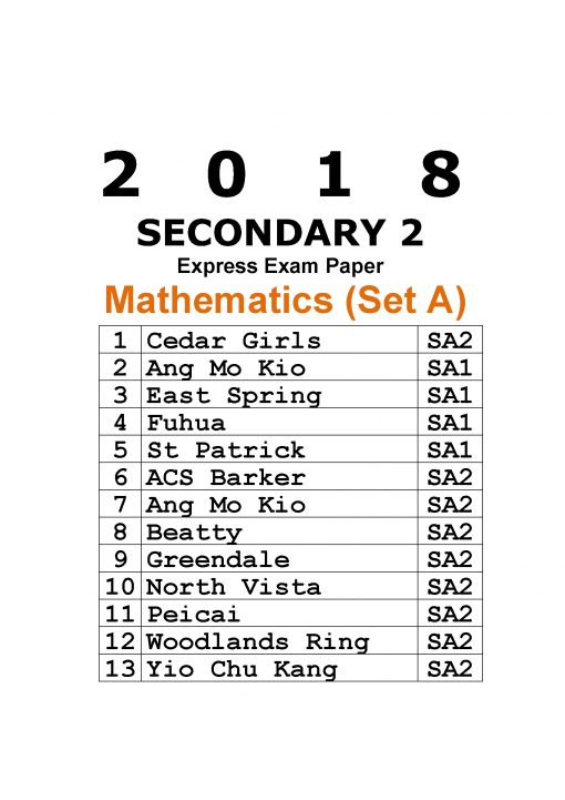 2018 Secondary 2 Express Maths Exam Paper (Set A) (hardcopy) | Kiasu ...