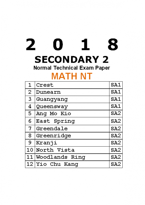 2018 Secondary 2 Normal Technical (NT) Maths Exam Paper (hardcopy ...