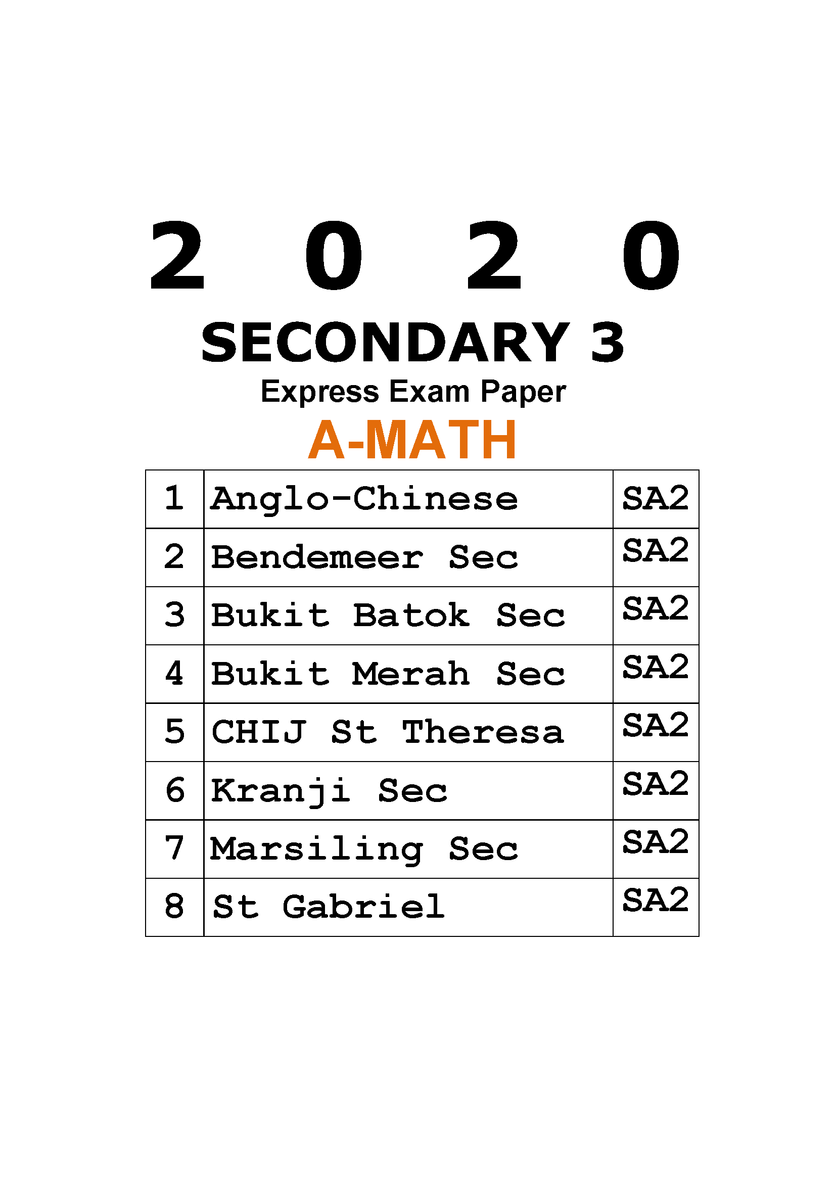 2020 Secondary 3 Express Additional Maths Exam Paper (hardcopy) | Kiasu ...