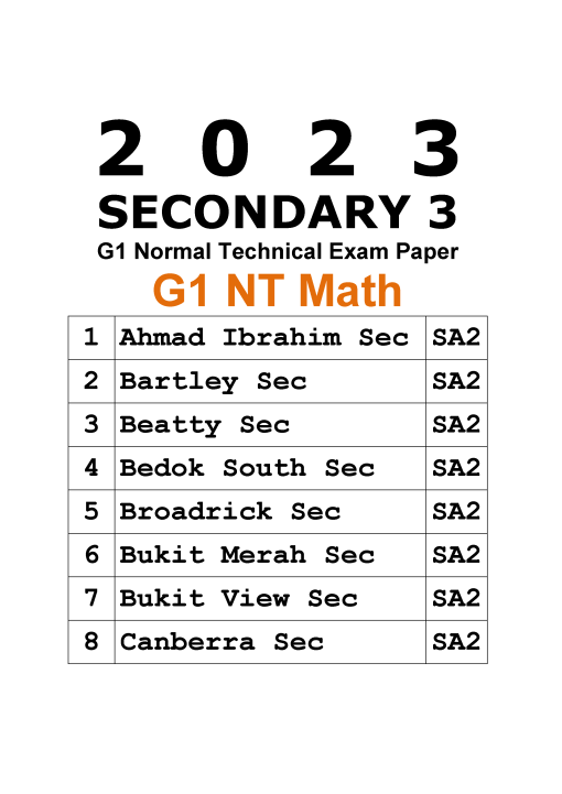 2023 Secondary 3 Sec 3 G1 General 1 NT Normal Technical Math ...