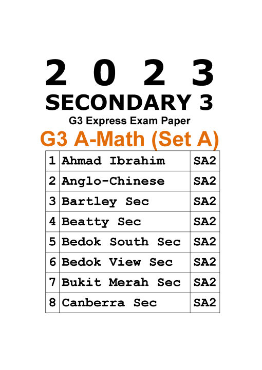 2023 Secondary 3 Sec 3 G3 General 3 Express Additional Math AMath Exam ...
